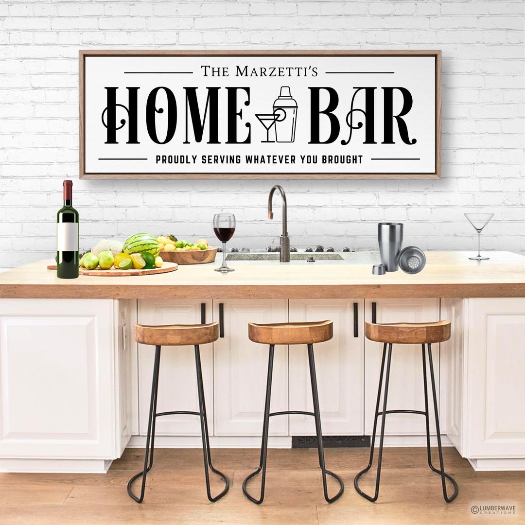 Home Bar Sign Custom Bar Name Sign Wood Framed Home Bar Wall Decor ...