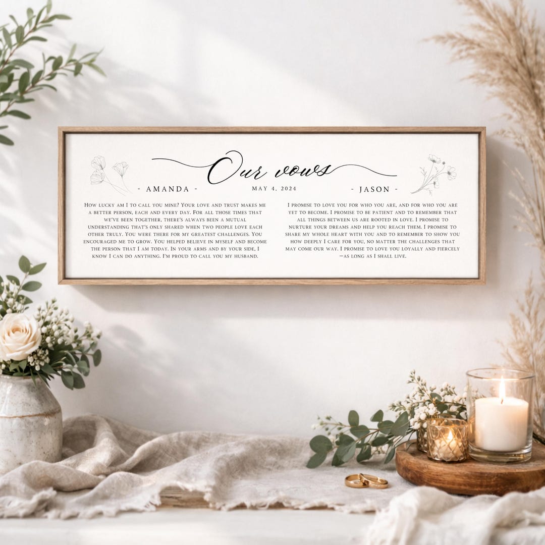 Wedding Vows Sign, Custom Anniversary Gift, Personalized His and Her ...
