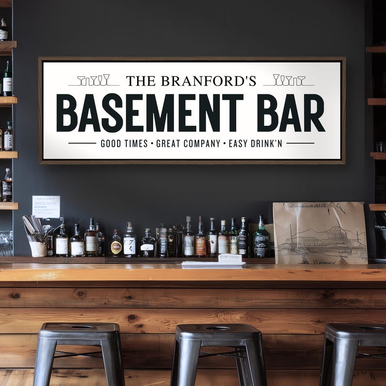 Personalized Basement Bar Sign, Home Pub Wall Decor, Lower Level Lounge ...