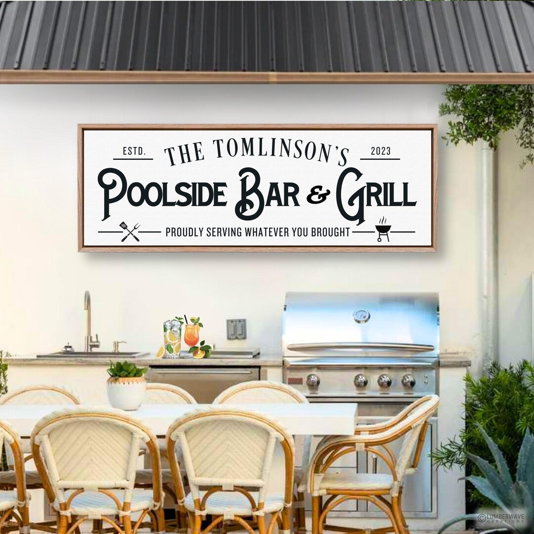 Poolside Bar Sign Custom Grill Sign for Patio Last Name Pool Sign ...