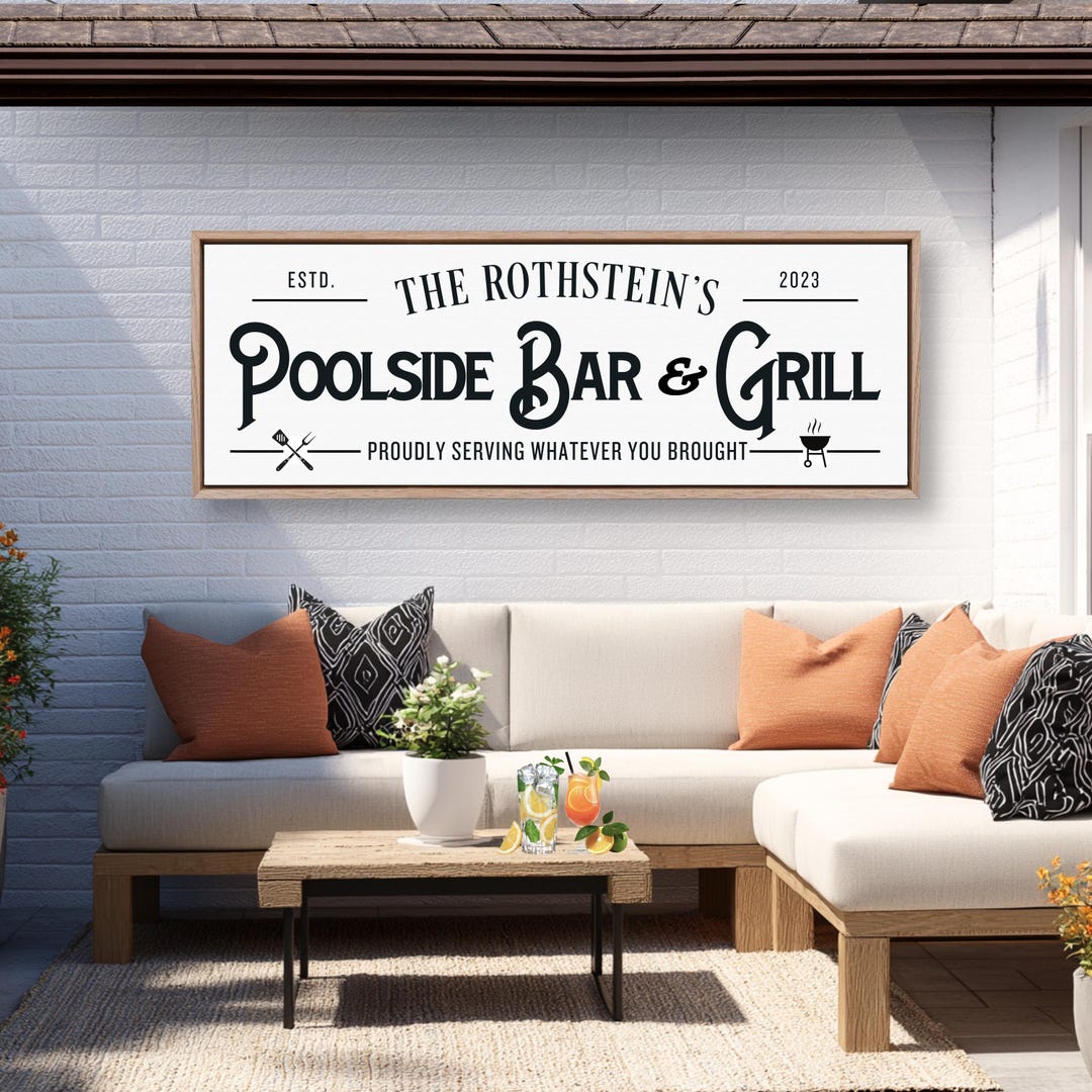 Personalized Poolside Bar & Grill Sign, Custom Patio Decor, Last Name ...