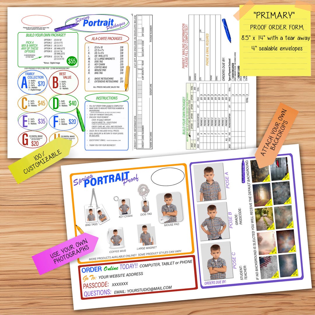 Spring School Photo Order Form | Tear-off Envelope (digital Download ...
