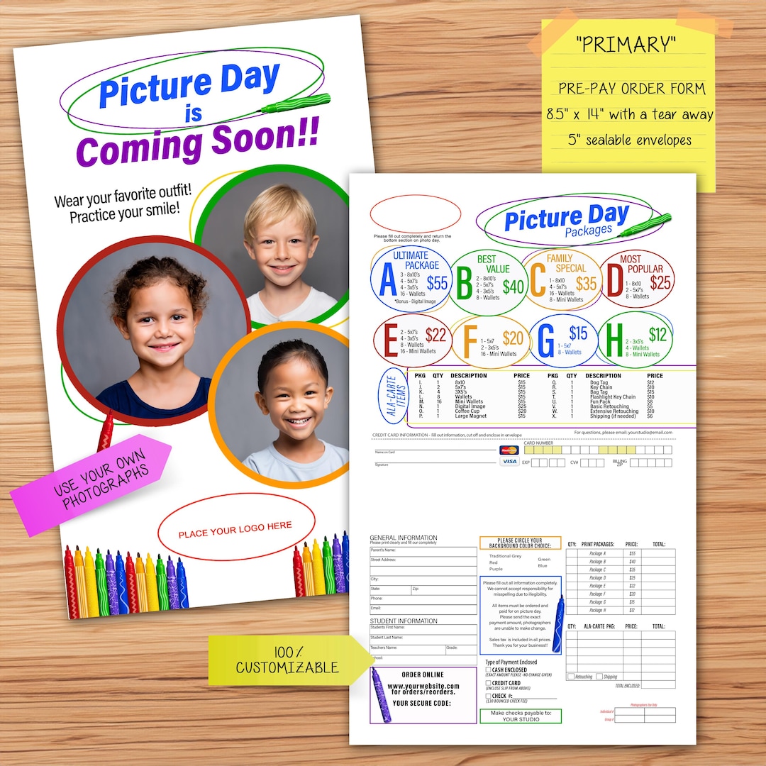 School Picture Day Order Form Template, Pre-pay Envelope (PSD) - Etsy