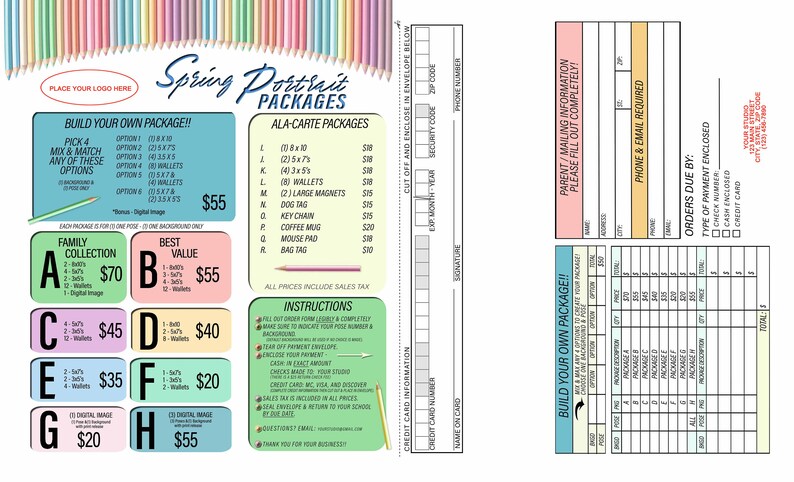 Picture Day Order Form, Spring Portrait Order Form, School Photography ...