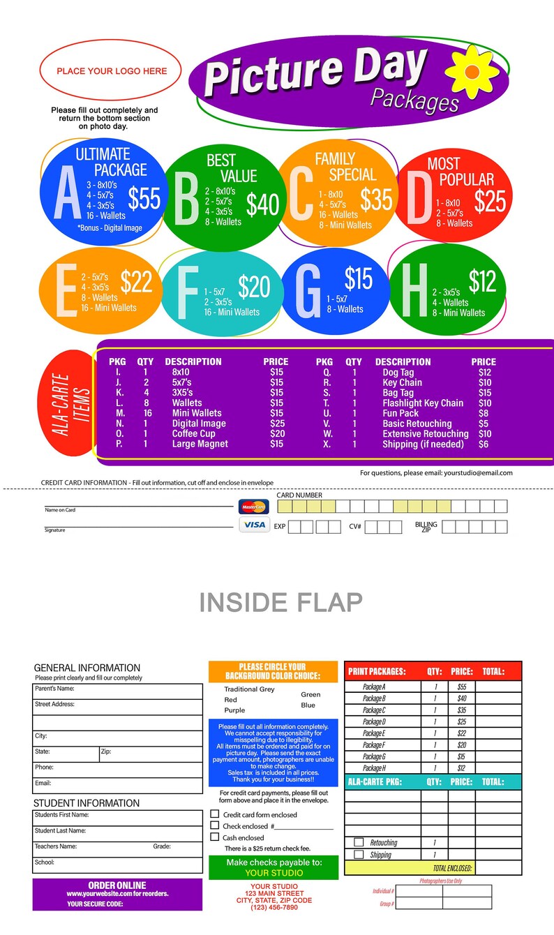 Picture Day Order Form, Pre-pay Fall School Portrait Order Form, School ...