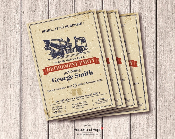 Construction Retirement Party Invitation Printable Retirement ...