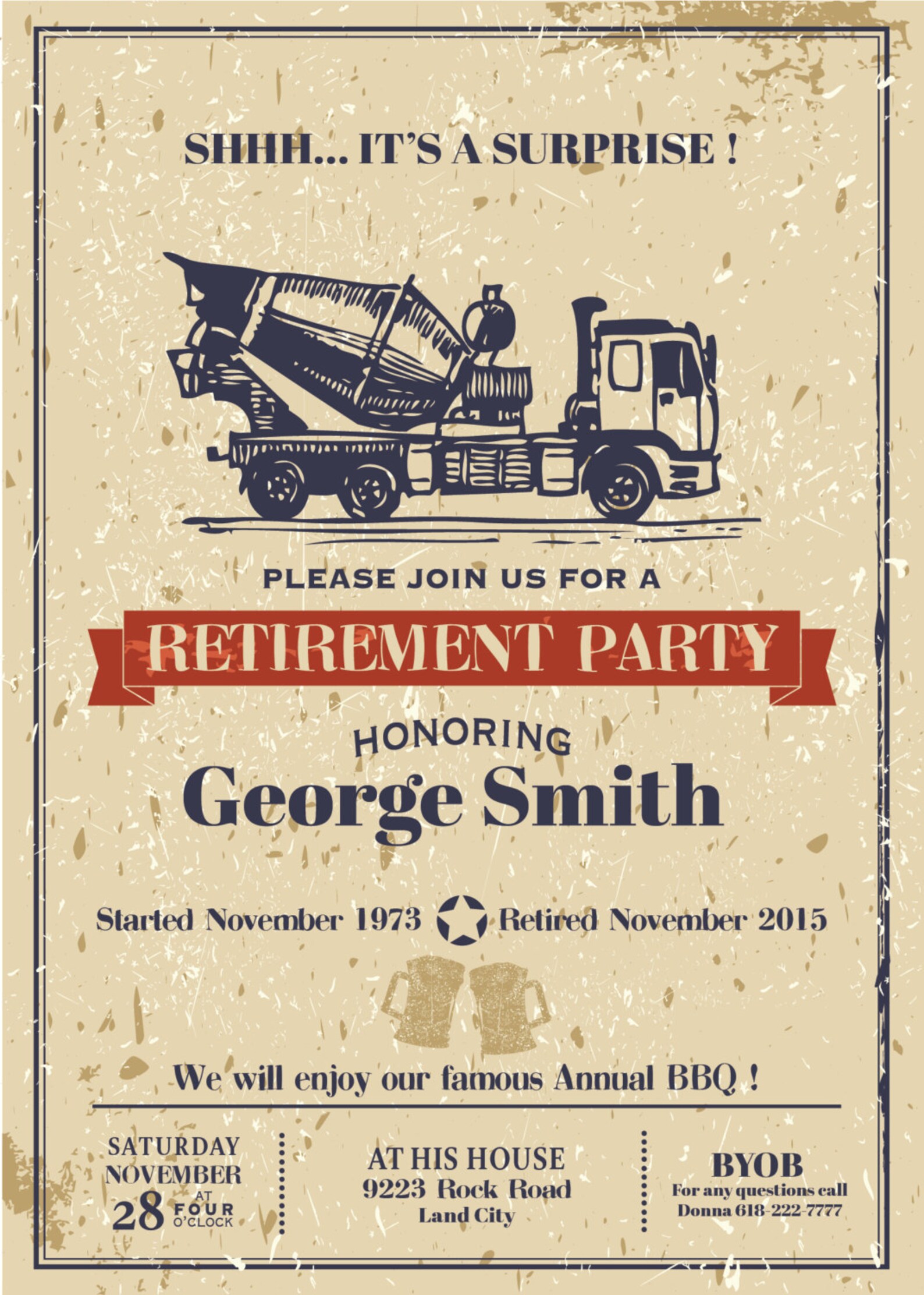 Construction Retirement Party Invitation Printable | Etsy