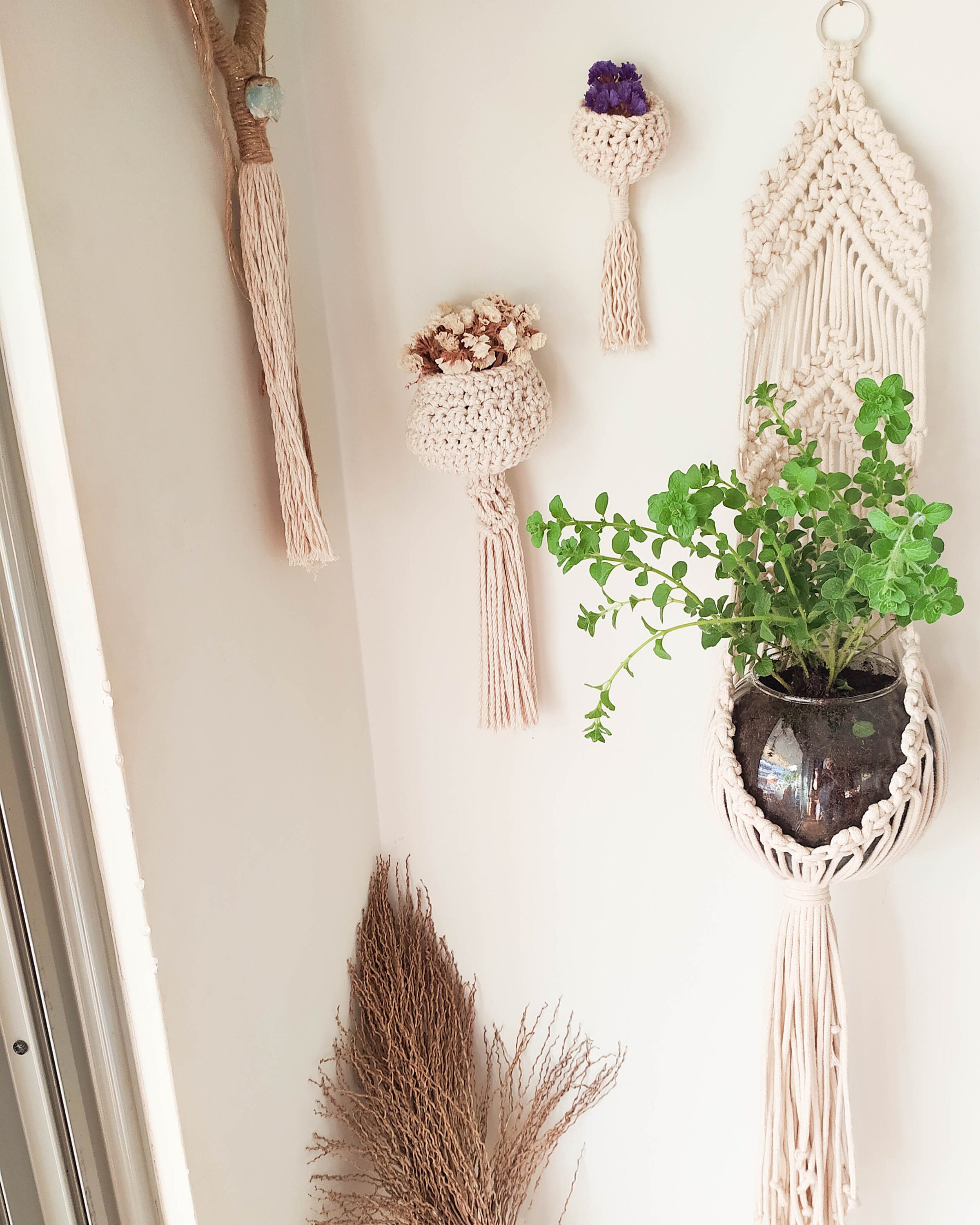 Macrame Air Plant Hanger or Dried Flower Display Macrame Wall Hanging ...
