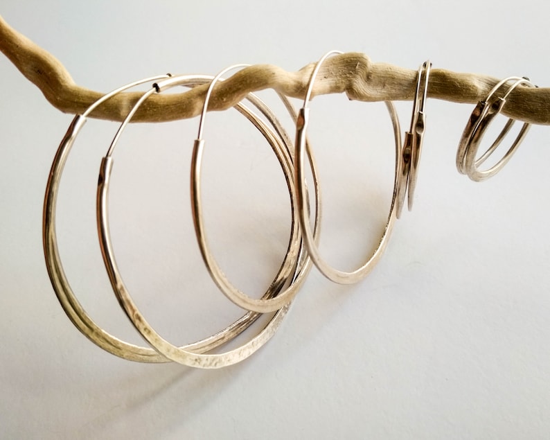 Sterling Silver Flat Hammered Hoops Xlarge to Small Big Hoop - Etsy