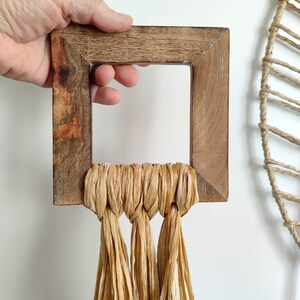Decorative Wall Hanging With Wooden Hollow Square and Raffia Tassel ...
