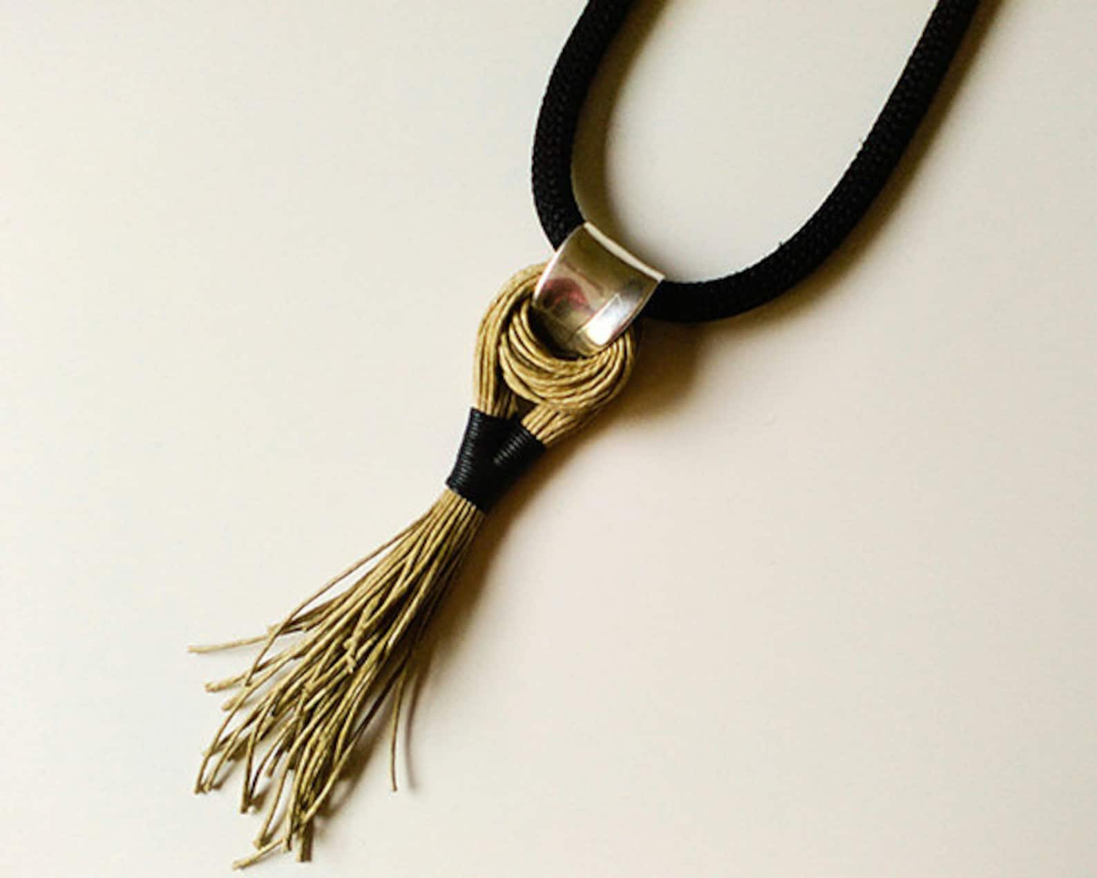 Black Rope Tassel Necklace Long Boho Textile Necklace - Etsy