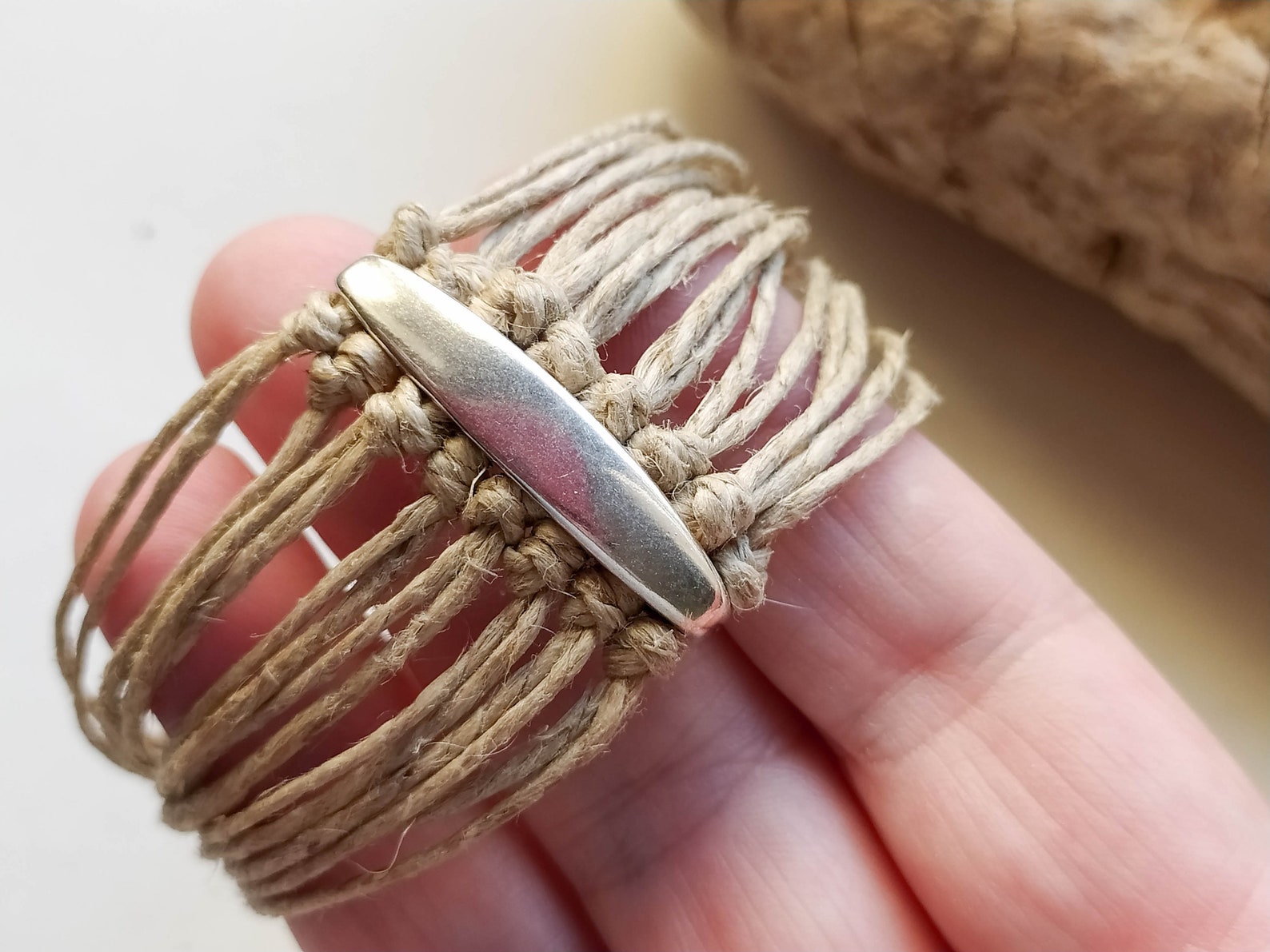 Multistrand Hemp Cord Bracelet With Large Silver Bead Wide - Etsy