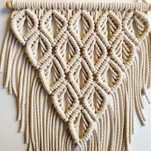 Triangle Macrame Wall Hanging With Leaves, Fiber Art Wall Decor, Boho ...