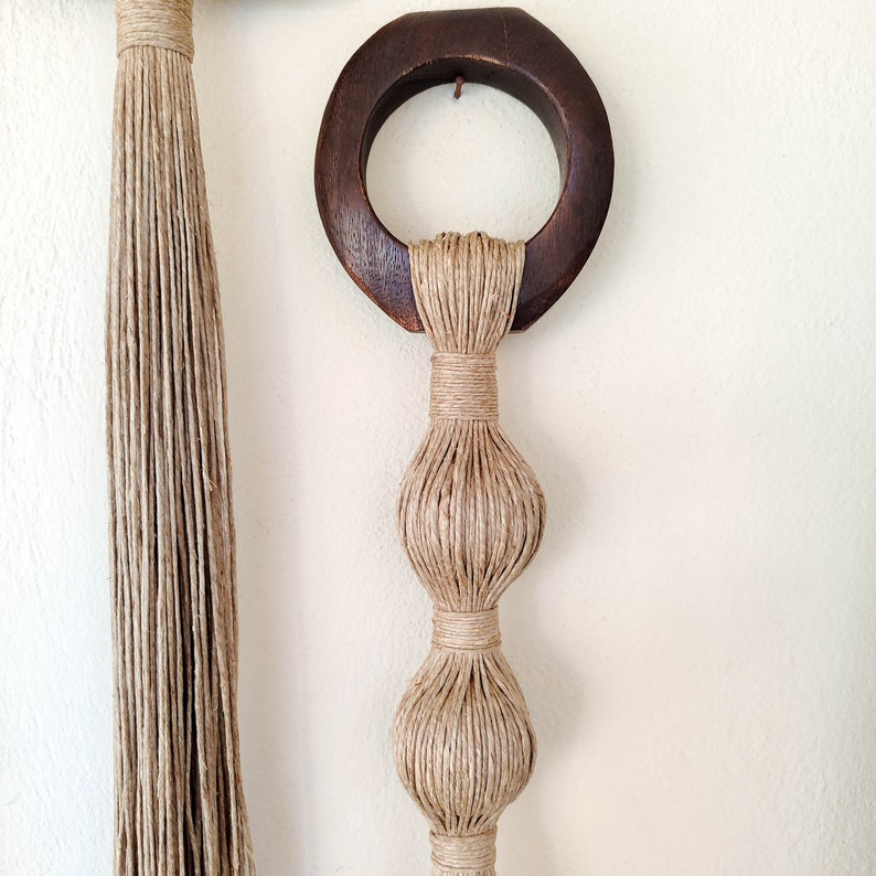 Decorative Wall Hanging With Hand Carved Wood Ring and Hemp Twine ...