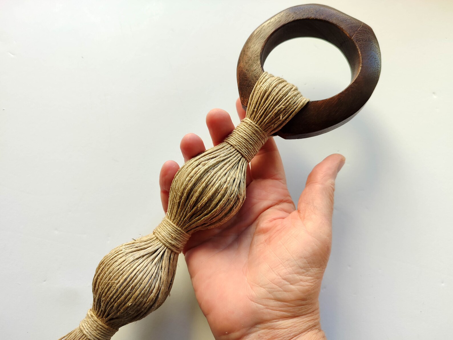 Decorative Wall Hanging With Hand Carved Wood Ring and Hemp Twine ...