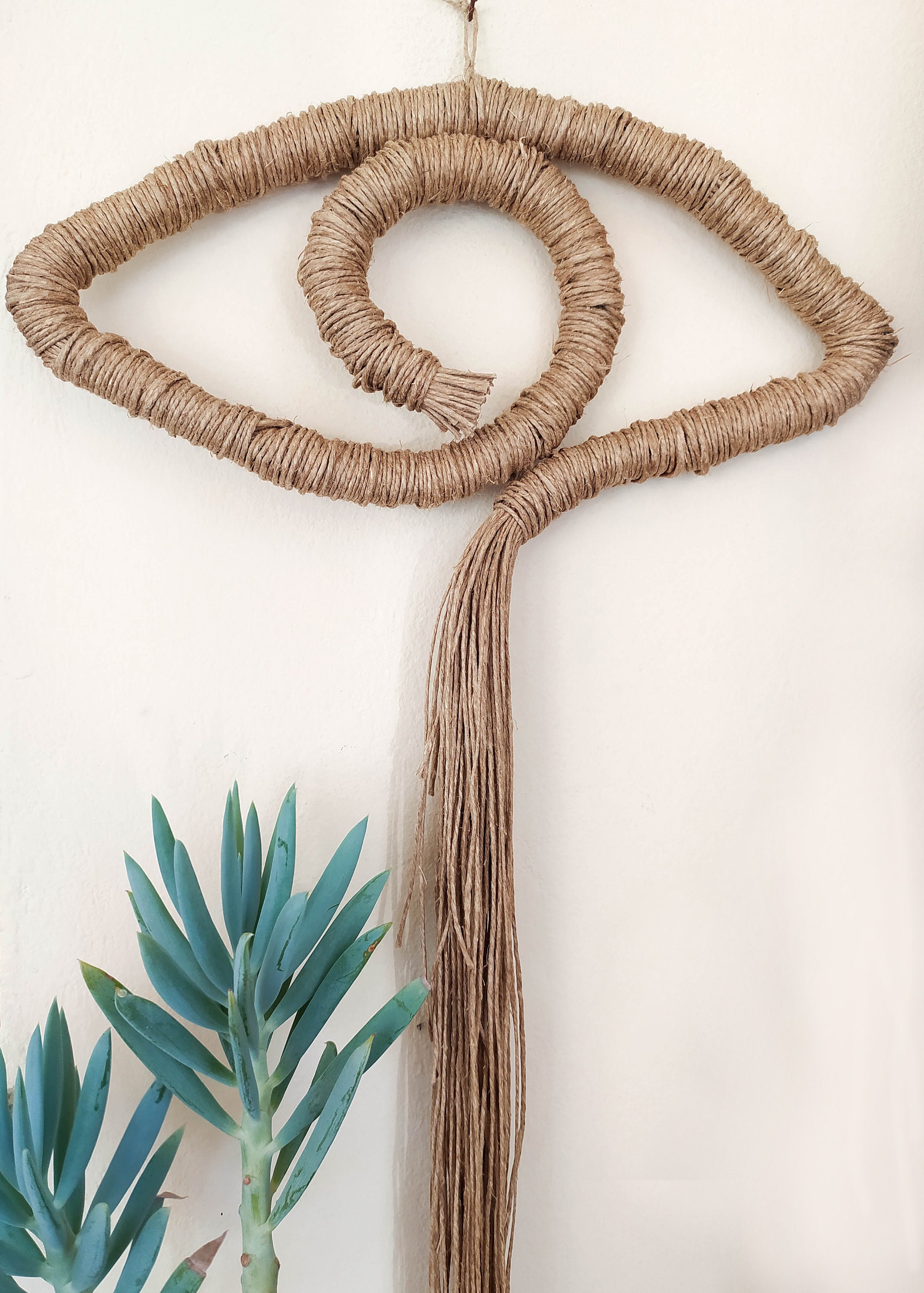Large Evil Eye Decorative Wall Hanging, One Line Wrapped Hemp Modern ...
