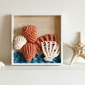 Macrame Ocean Wall Art, Scallop Seashell and Conch Shell Shadow Box ...