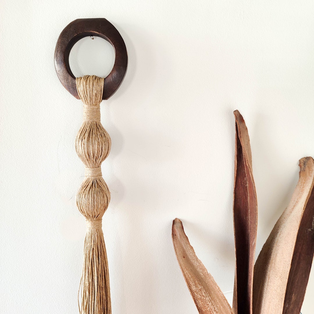 Decorative Wall Hanging With Hand Carved Wood Ring and Hemp Twine ...