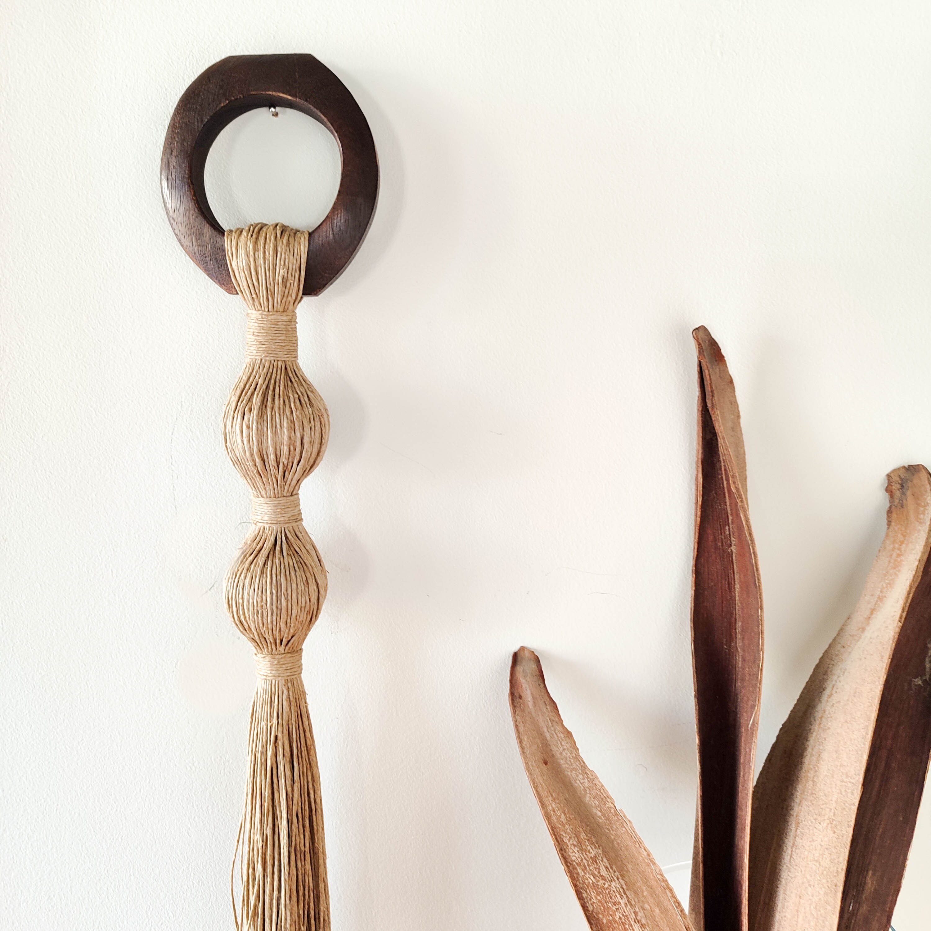 Decorative Wall Hanging With Hand Carved Wood Ring and Hemp Twine ...