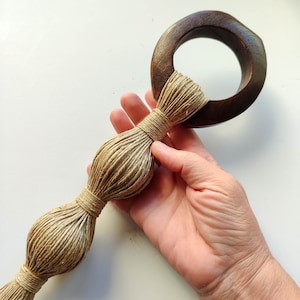 Decorative Wall Hanging With Hand Carved Wood Ring and Hemp Twine ...