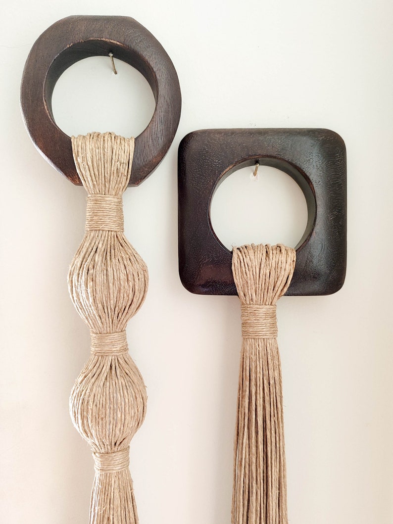 Decorative Wall Hanging With Hand Carved Wood Ring and Hemp Twine ...