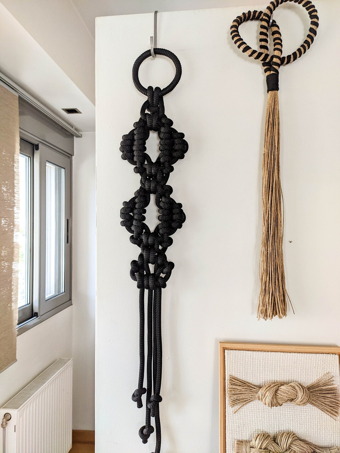 Black Rope Art, Macrame Decorative Wall Hanging, Modern Minimalist ...