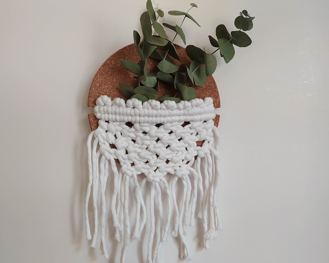 Macrame Hanging Basket Flat Back Wall Hanging Pocket Dried | Etsy