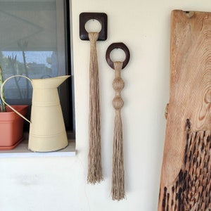 Decorative Wall Hanging With Hand Carved Wood Ring and Hemp Twine ...