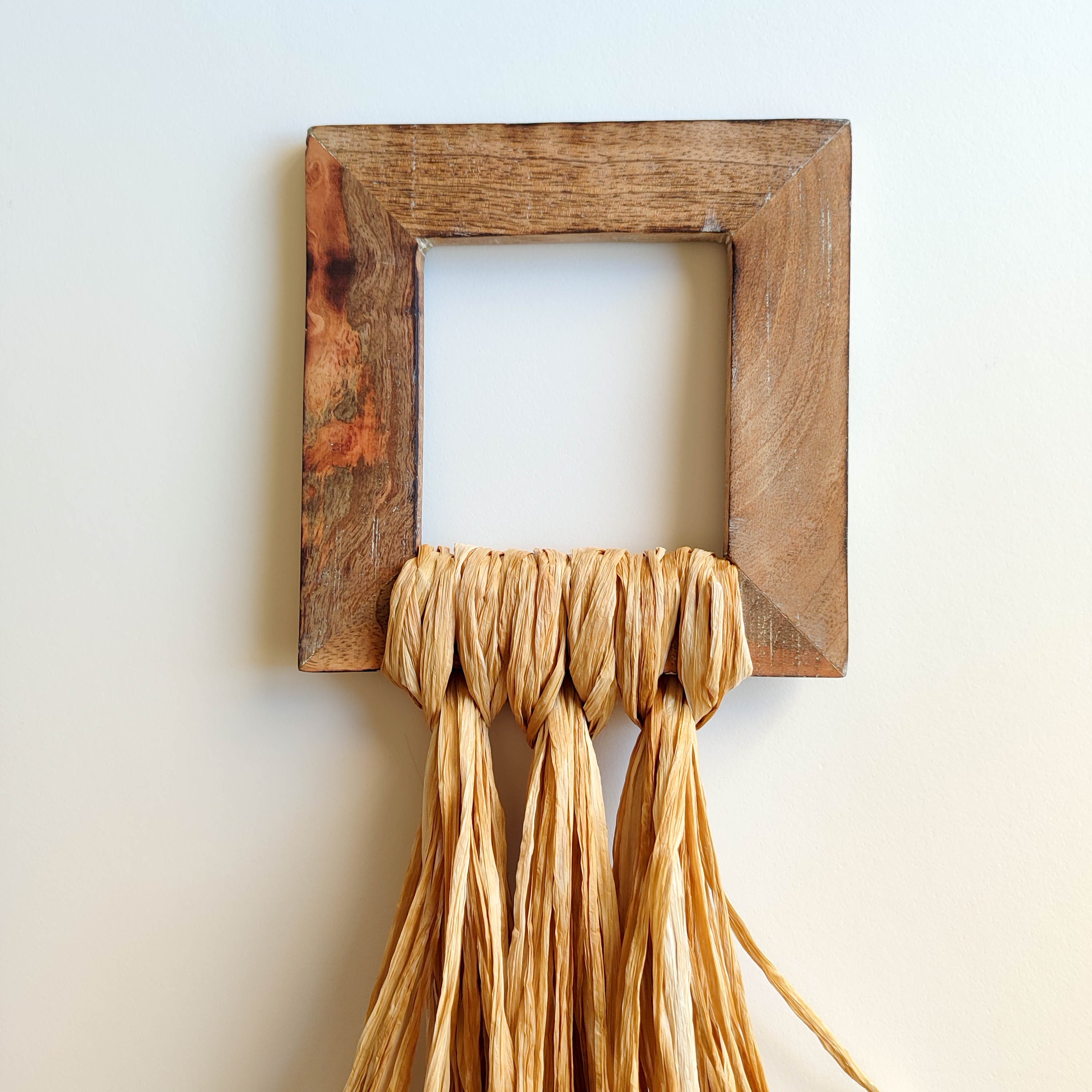 Decorative Wall Hanging With Wooden Hollow Square and Raffia Tassel ...