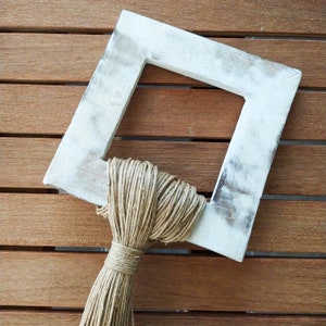 Decorative Wall Hanging With Wooden Hollow Square and Long Hemp Tassel ...