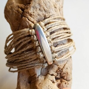 Multistrand Hemp Cord Bracelet With Large Silver Bead, Wide Boho Fiber ...