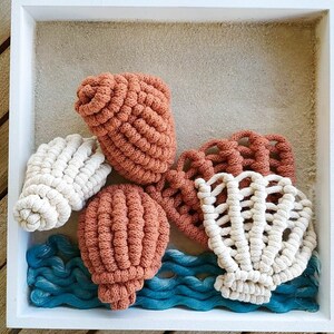 Macrame Ocean Wall Art, Scallop Seashell and Conch Shell Shadow Box, Sea Life Scene, Nautical ...