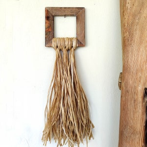 Decorative Wall Hanging With Wooden Hollow Square and Raffia Tassel ...