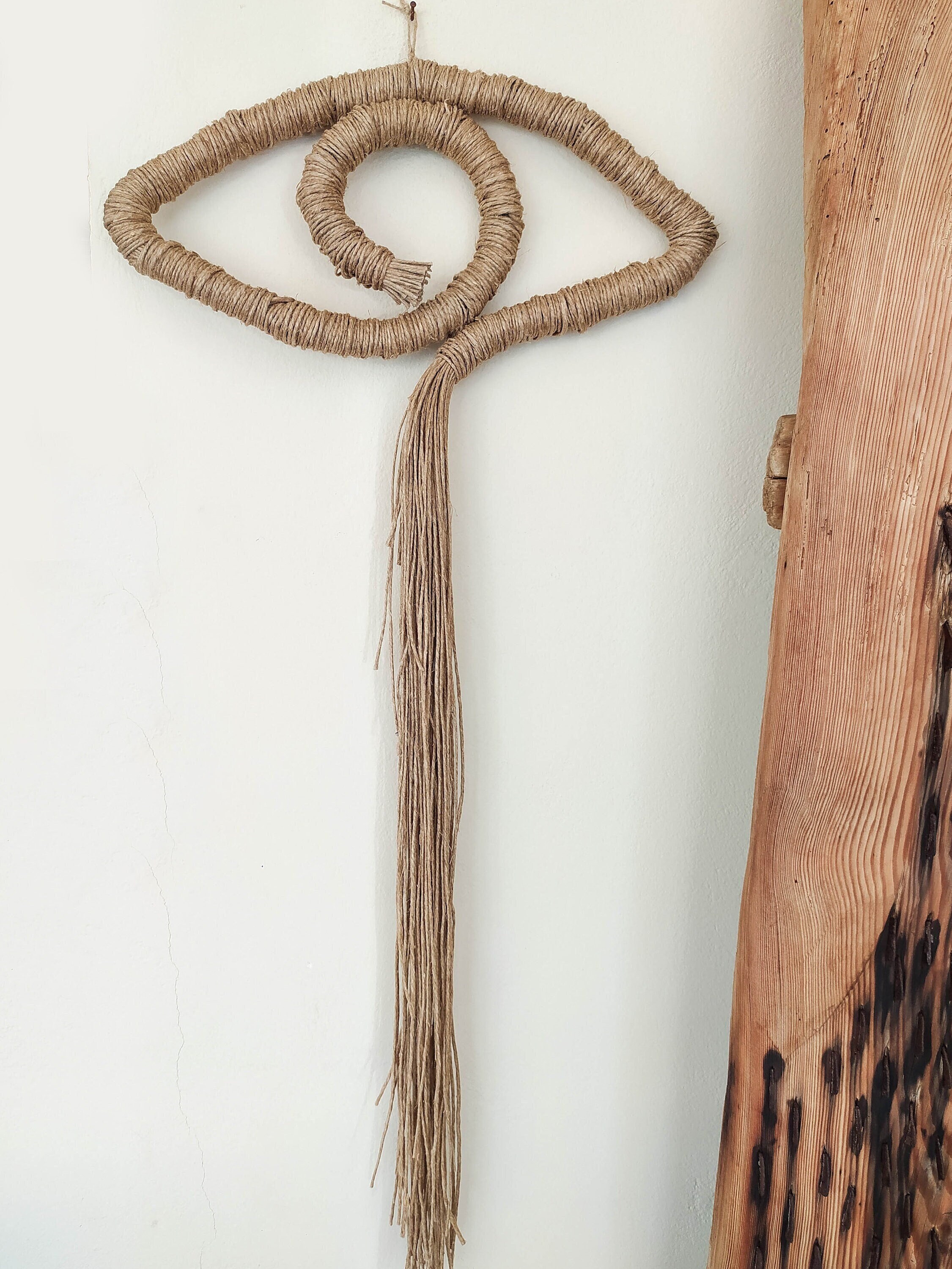 Large Evil Eye Decorative Wall Hanging, One Line Wrapped Hemp Modern ...