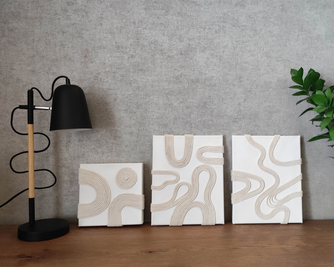 Abstract Arch Fiber Art Canvas, White Textured Unframed Canvas, Curves ...