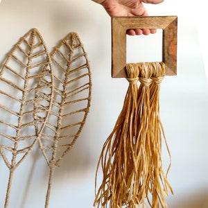 Decorative Wall Hanging With Wooden Hollow Square and Raffia Tassel ...