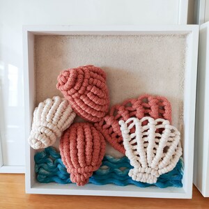 Macrame Ocean Wall Art, Scallop Seashell and Conch Shell Shadow Box ...