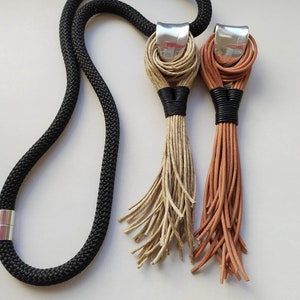 Black Rope Tassel Necklace, Long Boho Textile Necklace, Statement Fiber ...