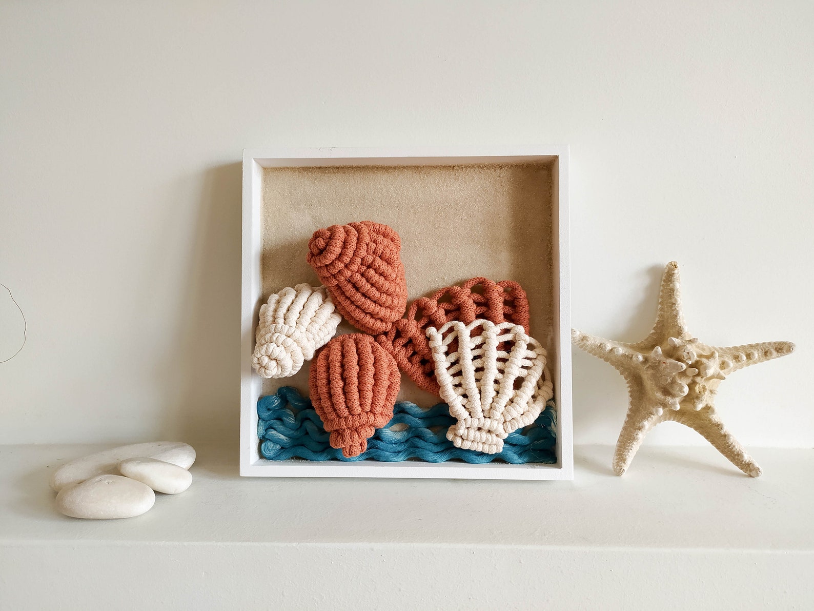 Macrame Ocean Wall Art, Scallop Seashell and Conch Shell Shadow Box ...