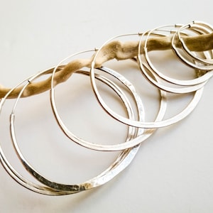 Sterling Silver Flat Hammered Hoops, Xlarge to Small Big Hoop Earring ...