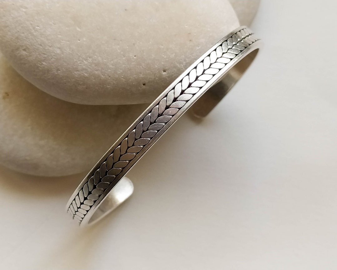 Braid Engraved Gold Open Cuff Braclet for Men Man Silver Cuff - Etsy