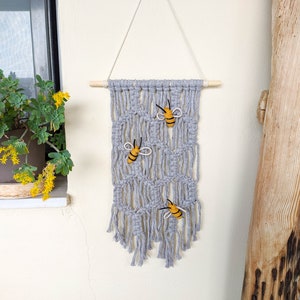 Macrame Bees and Honeycomb Wall Hanging, Cute Small Wall Banner for ...