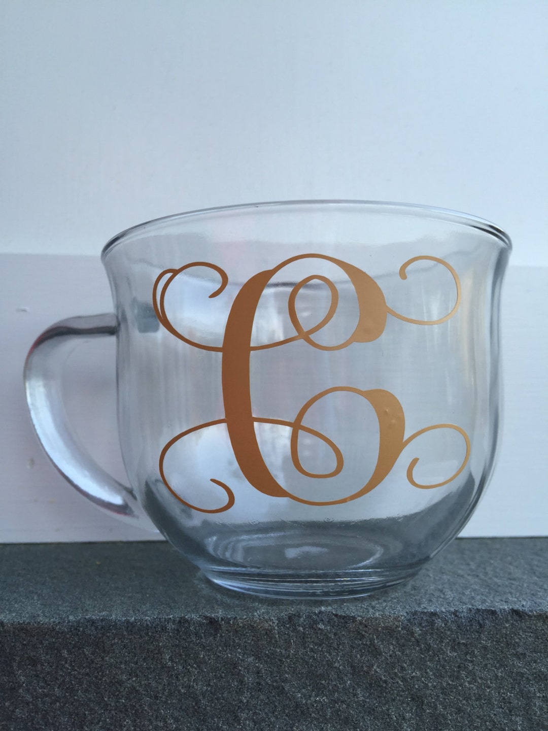 Monogram, Coffee Cup, Glass Coffee Cup, Vine Lettering, Personalized ...