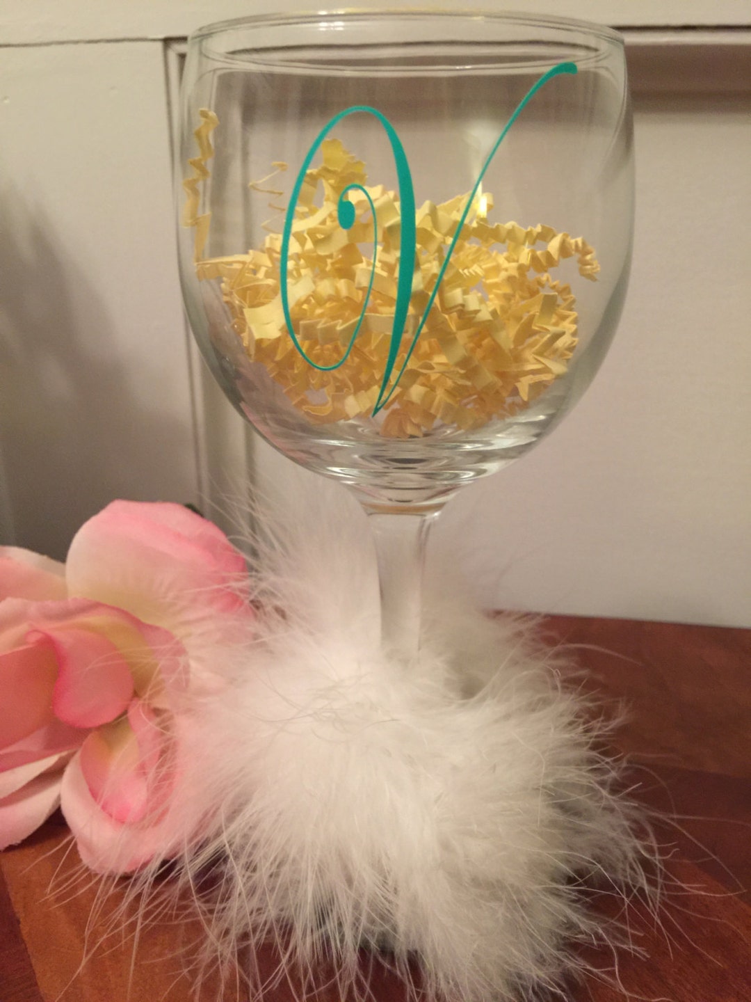 Monogram, Wine Glass, Cursive Lettering - Etsy