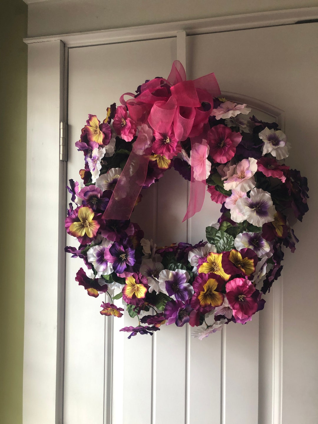 Pansy Wreath, Decorative Wreath, Pansy Wreath, Pink Wreath, Yellow ...