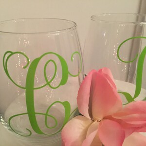Monogram, Wine Glass, Vinyl Lettering, Set of 2 Wine Glasses - Etsy