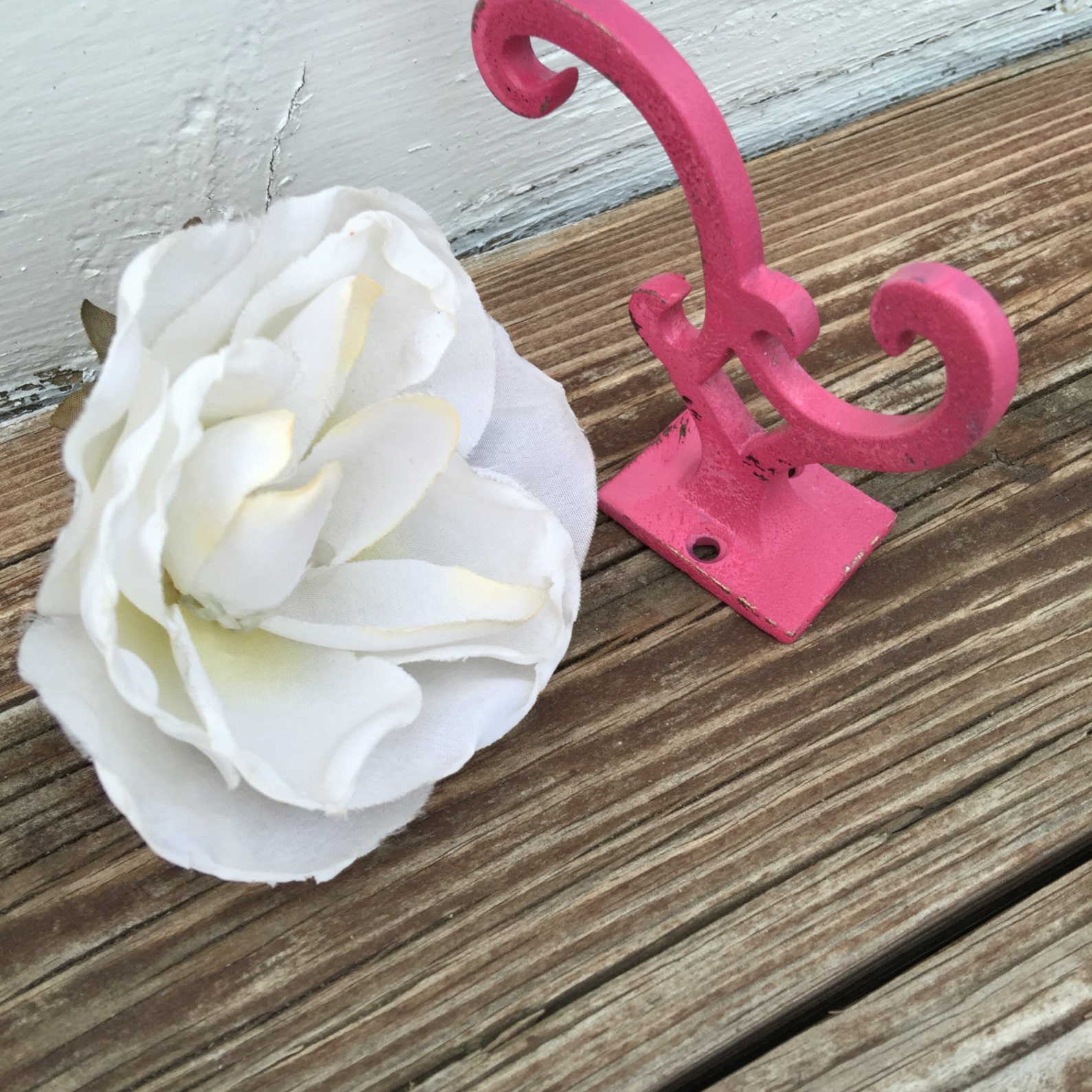 Hook, Hanger, Cast Iron Hook, Pink Hanger, Wall Decor - Etsy