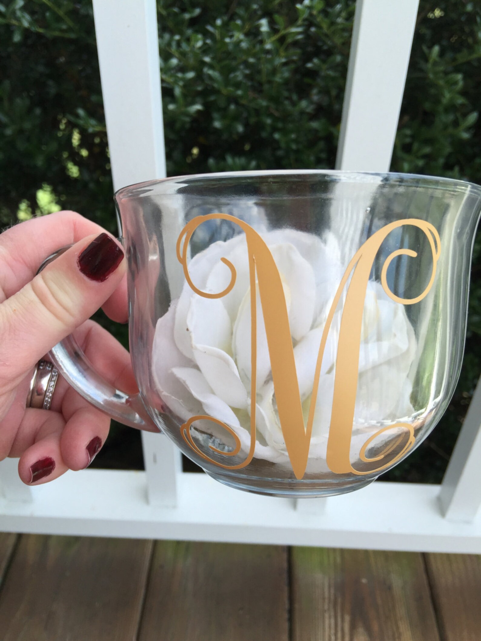 Monogram Coffee Cup Glass Coffee Cup Vine Lettering | Etsy