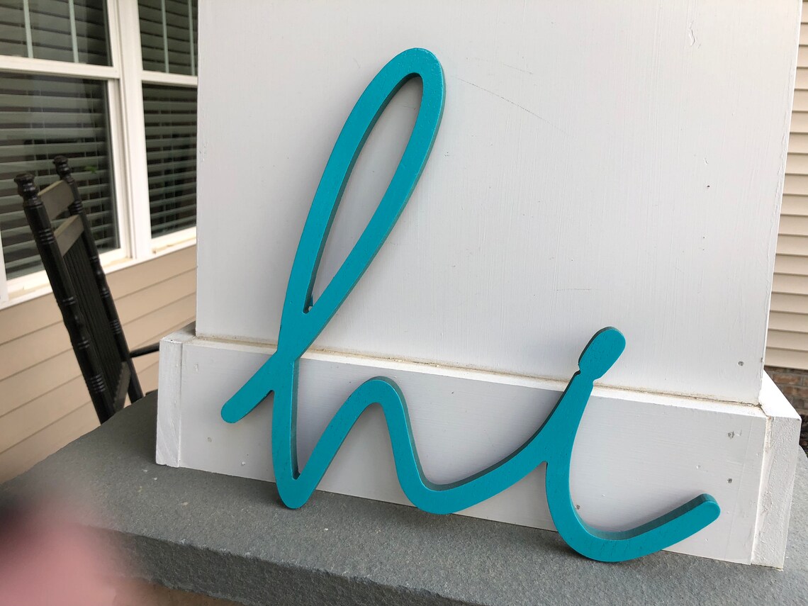 HI Sign, Wall Deocr, Front Door Sign, Greetings Sign, Wood Sign, Spring ...