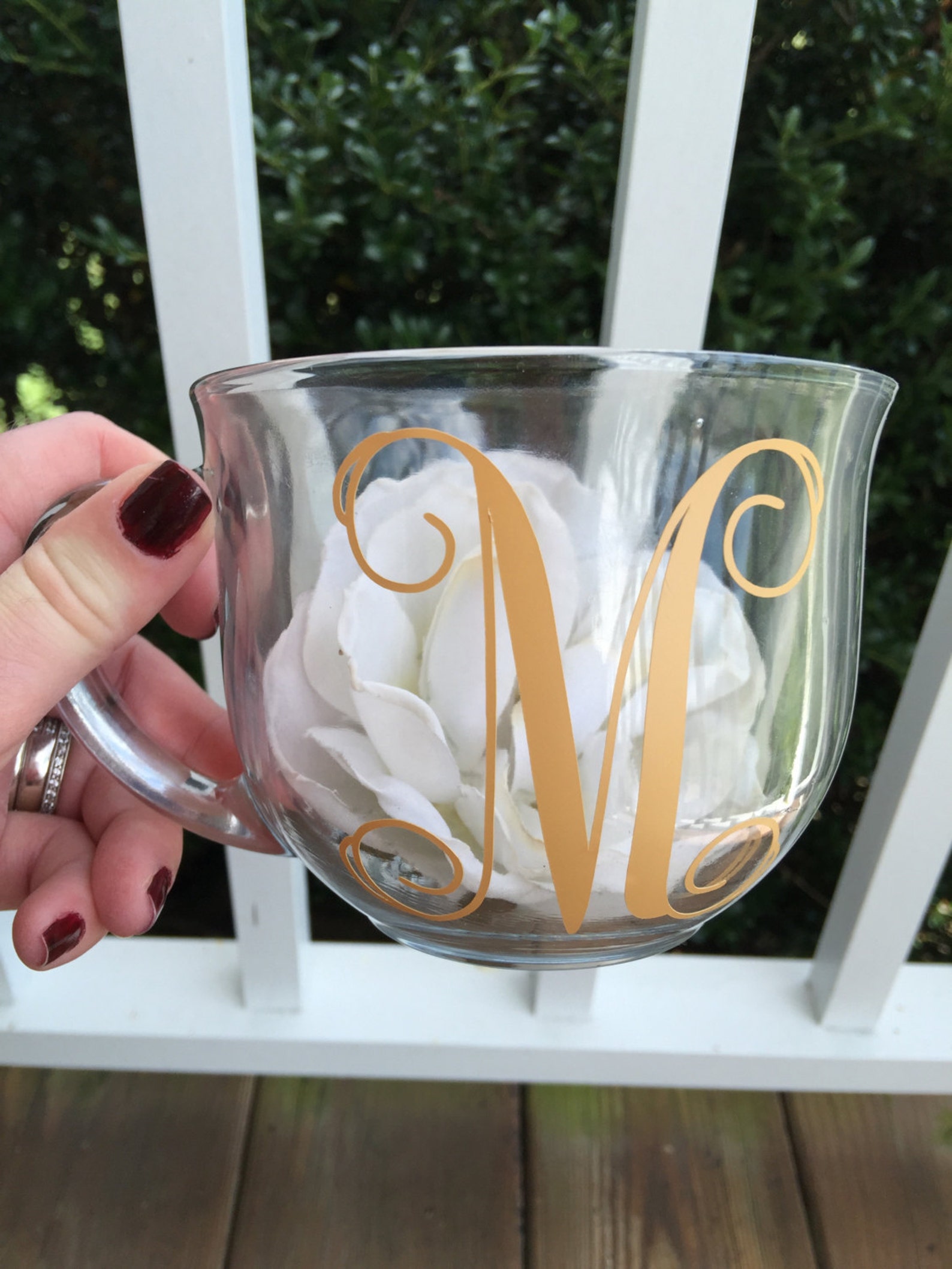 Monogram Coffee Cup Glass Coffee Cup Vine Lettering | Etsy
